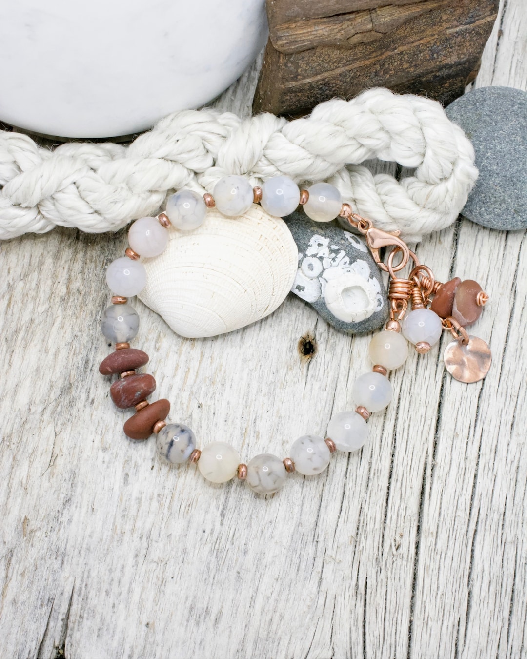 Kasilof Alaska Beach Stone Bead Bracelet, Natural Rock Jewelry Made in ...