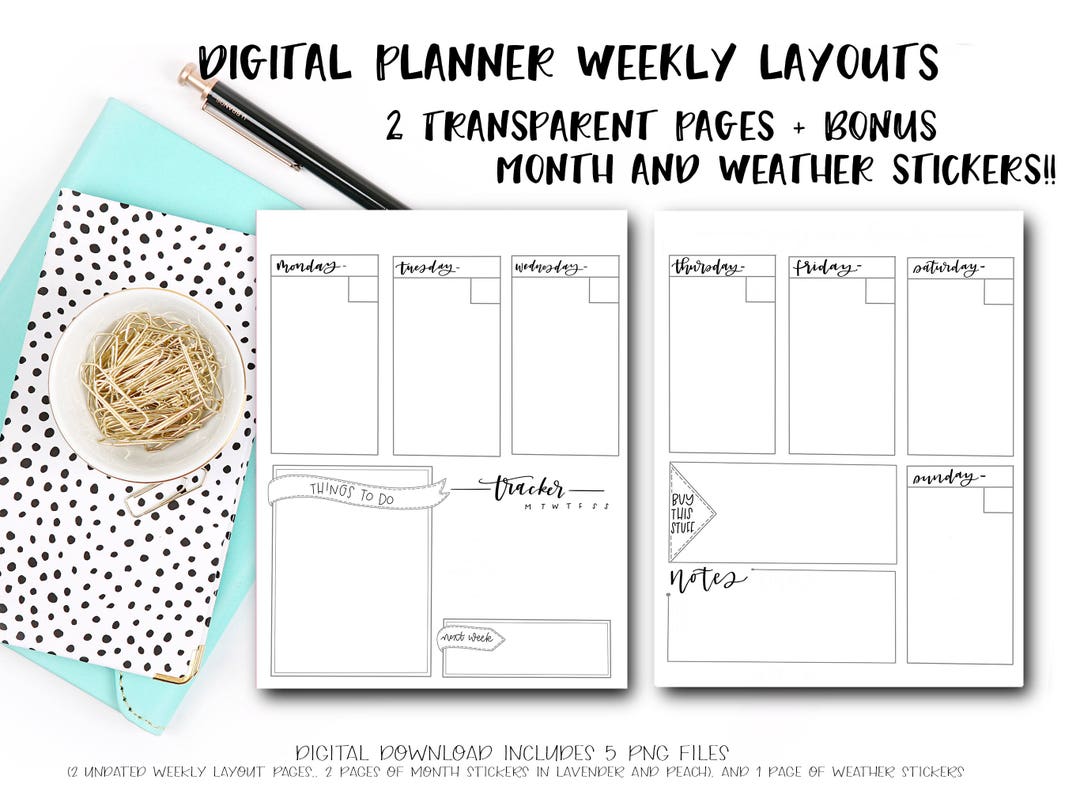 Digital Planner Pages Weekly Layout BONUS 24 Month - Etsy
