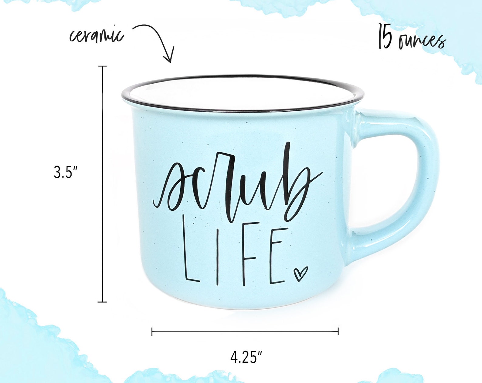 Scrub Life Mug, Teal, Unique Oversized Ceramic Camping Cup, 15oz ...