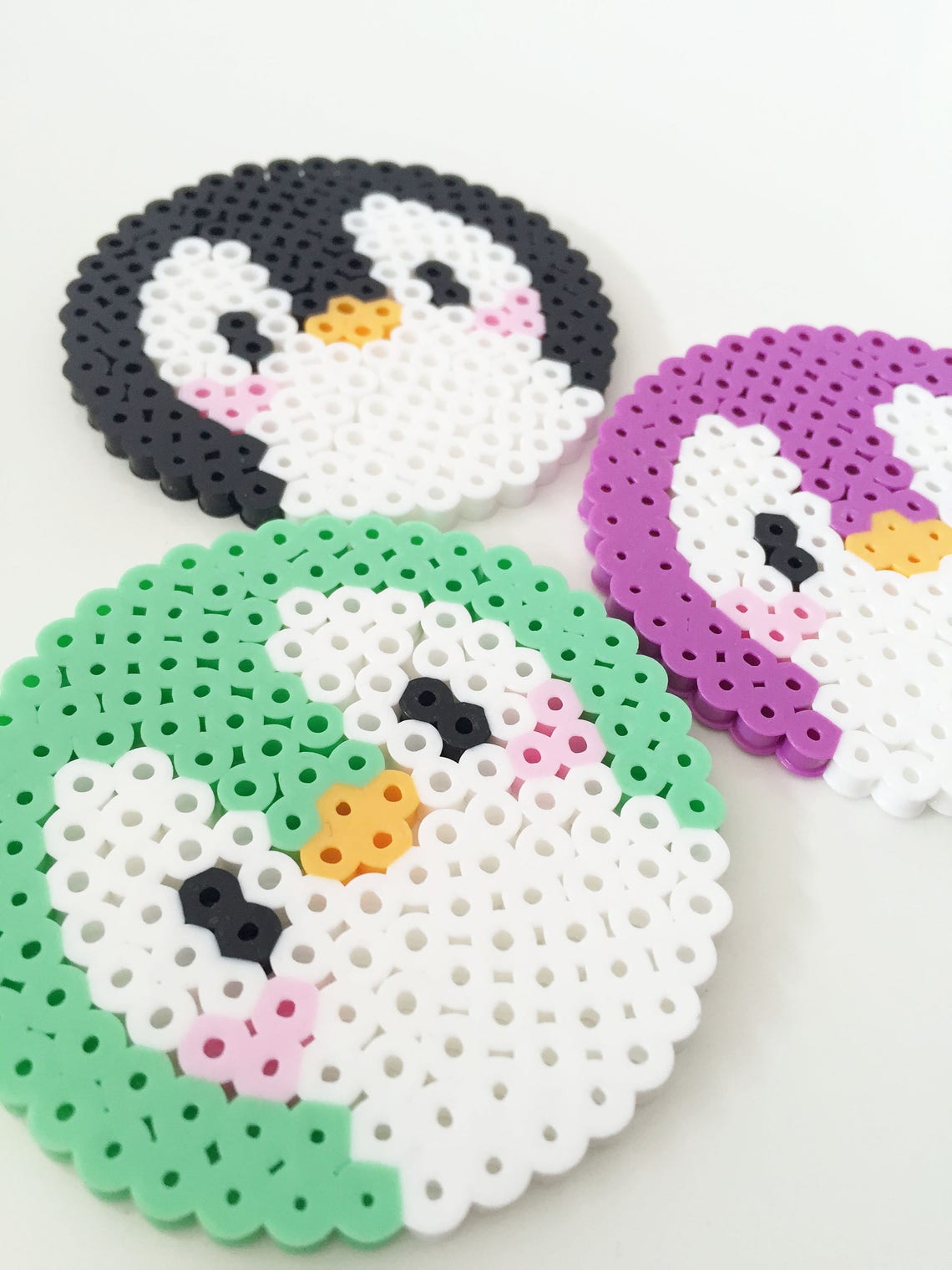 Cute Penguin Perler Bead Coasters Set of 3 - Etsy