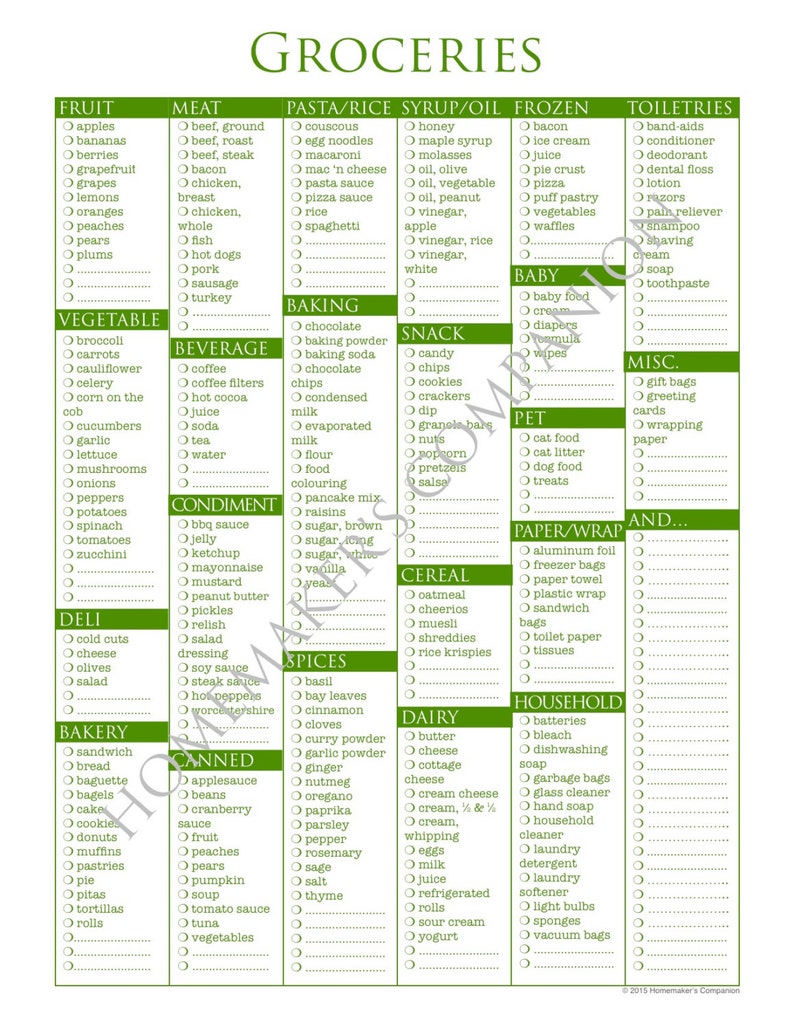 173 Item Customizable Printable Weekly Grocery Shopping List - Etsy