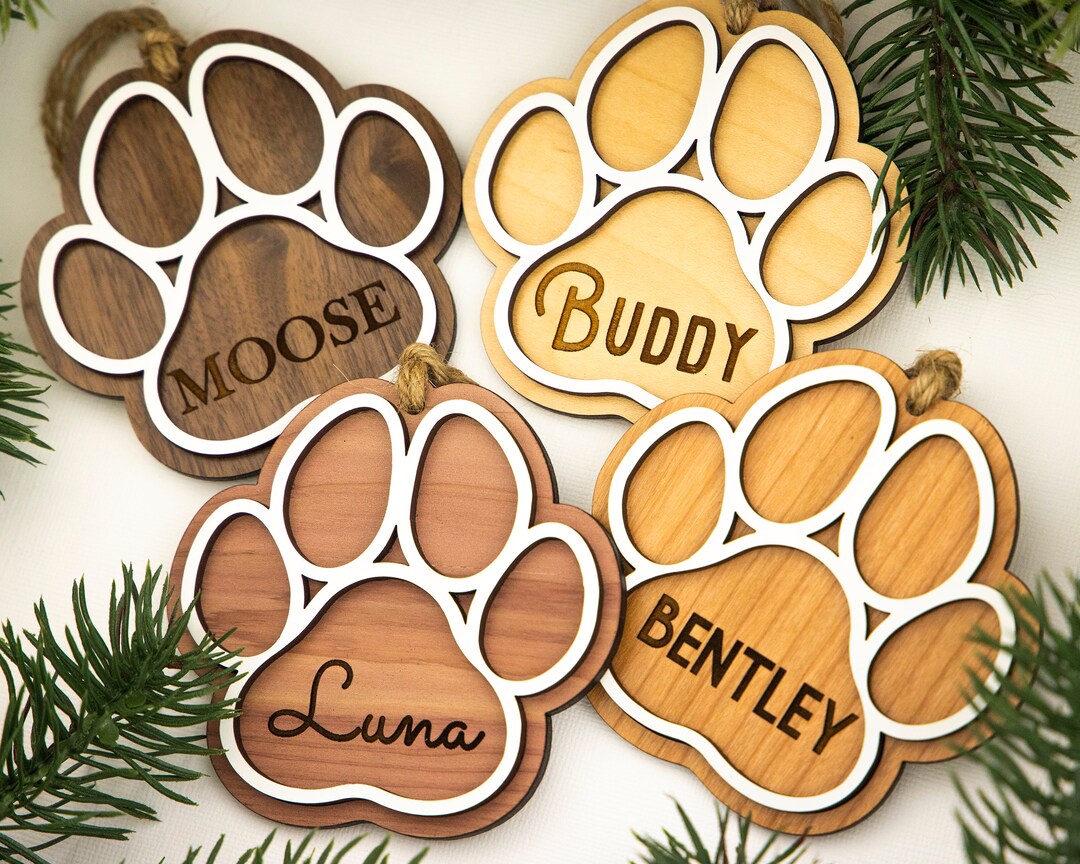 Paw Print Tree Ornament | Personalized Wooden Pet Ornament - Etsy