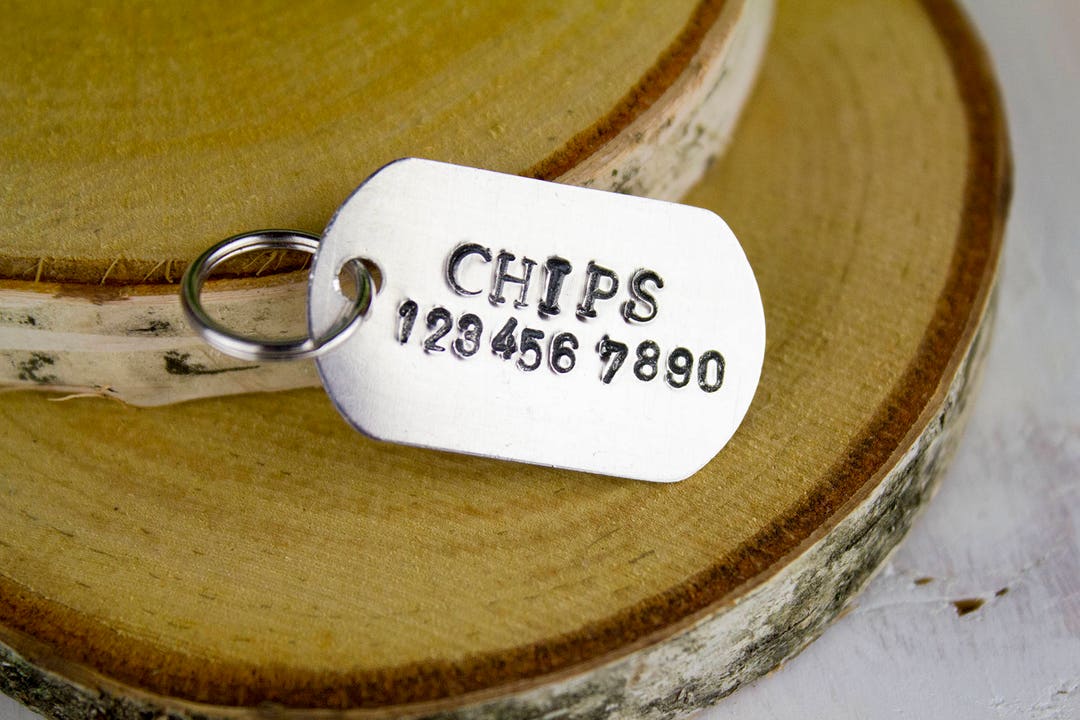 Mini Hand-stamped Dog Tag // Dog Identification Tag // Hand-stamped ...