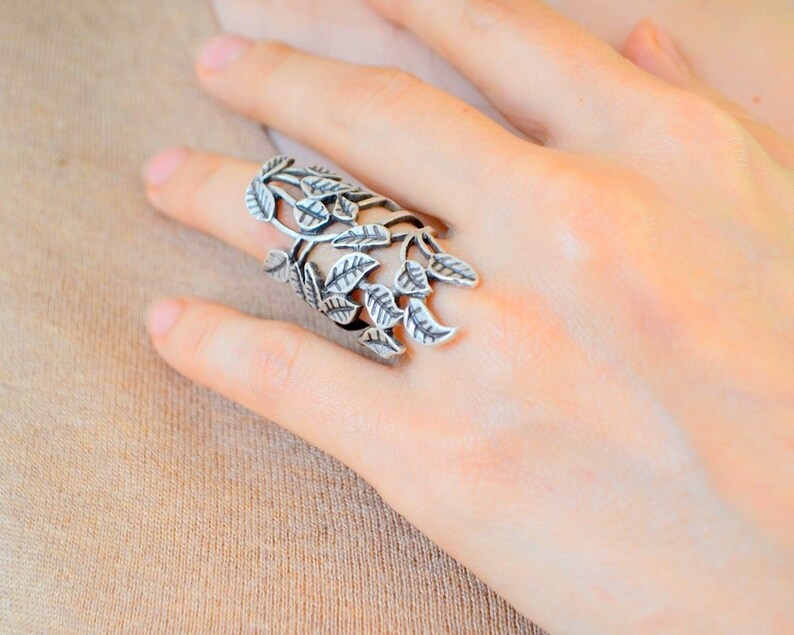 Tree Leaf Rose Flower Ring, Chunky Nature Authentic Jewelry, Big Floral ...