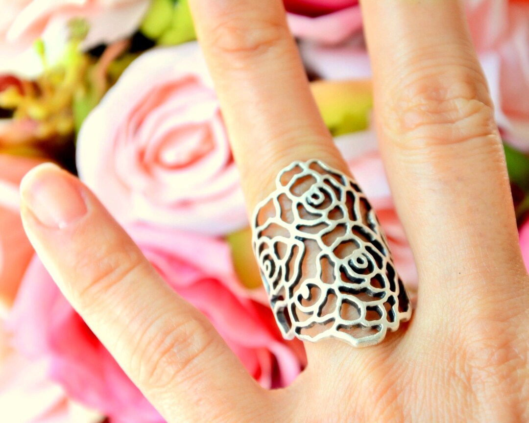 Rose Filigree Silver Unisex Design Ring, Birthday Gift to Boho Lover ...