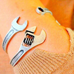 Gold Wrench Cuff, Wrecker Bangle, Repairman Gift, Pipe Plumber Screw ...