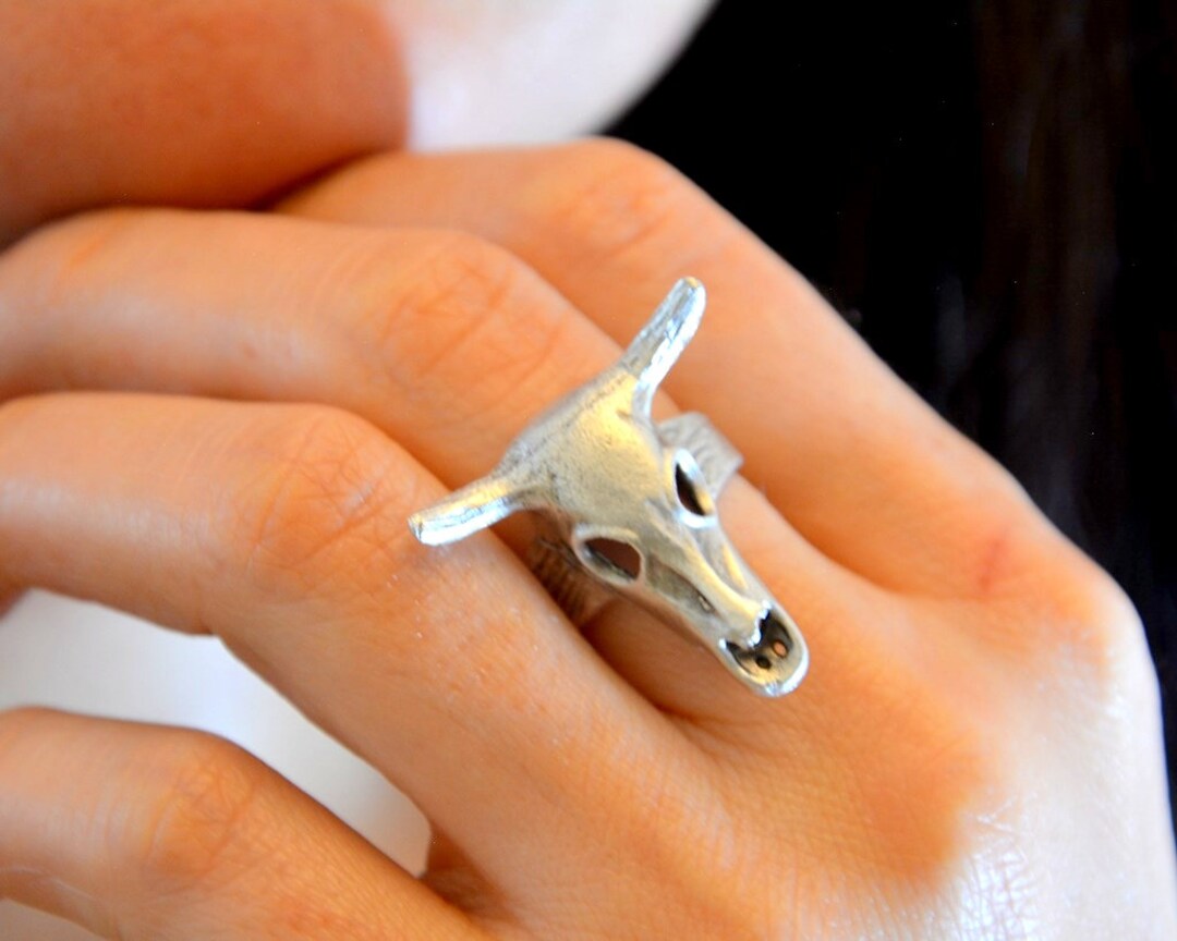 Bull Skull Silver Unisex Ring, Birthday Gift to Cowboy, Animal Cow Ring ...
