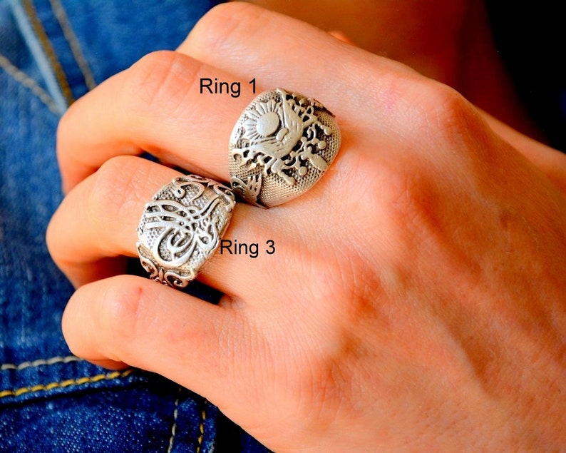 Star Silver Crescent Resizable Ring, Turkish Flag New Moon Solar ...
