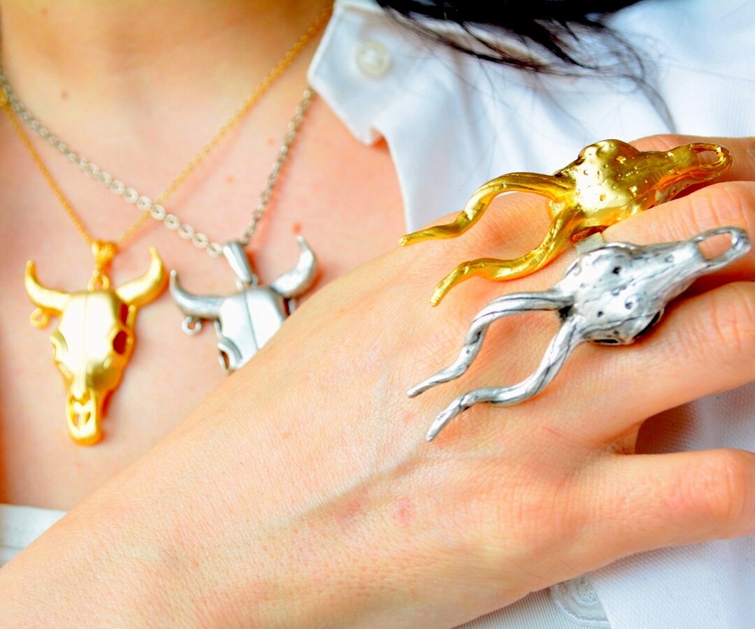 Goat Skull Golden Ring/ Birthday Gift to Gothic/ Gazelle Necklace ...