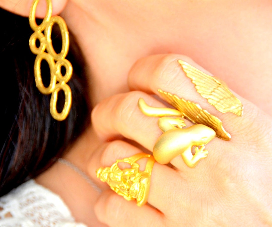 Golden Elephant Adjustable Rings, Christmas Gift to Indian, Angle Wing ...