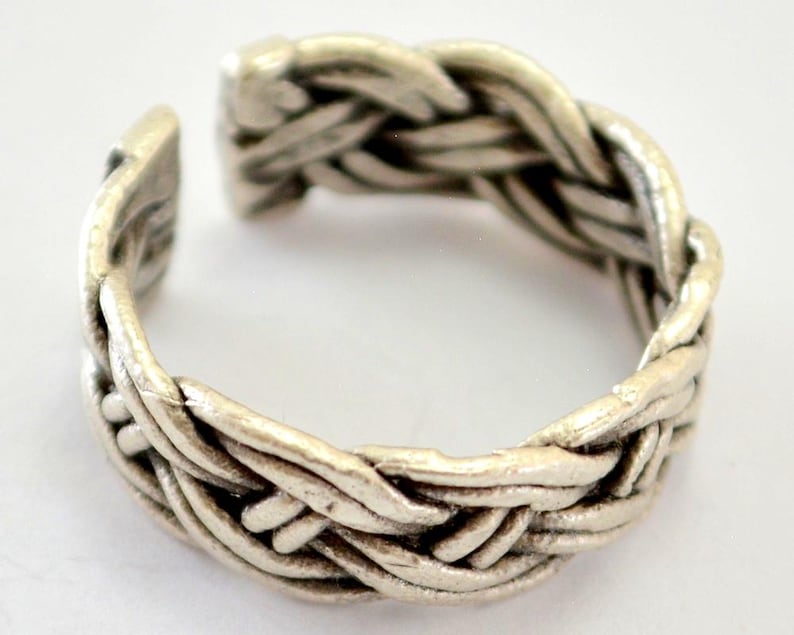 Braid texture adjustable line bar thin matting silver unisex ring, Band ...