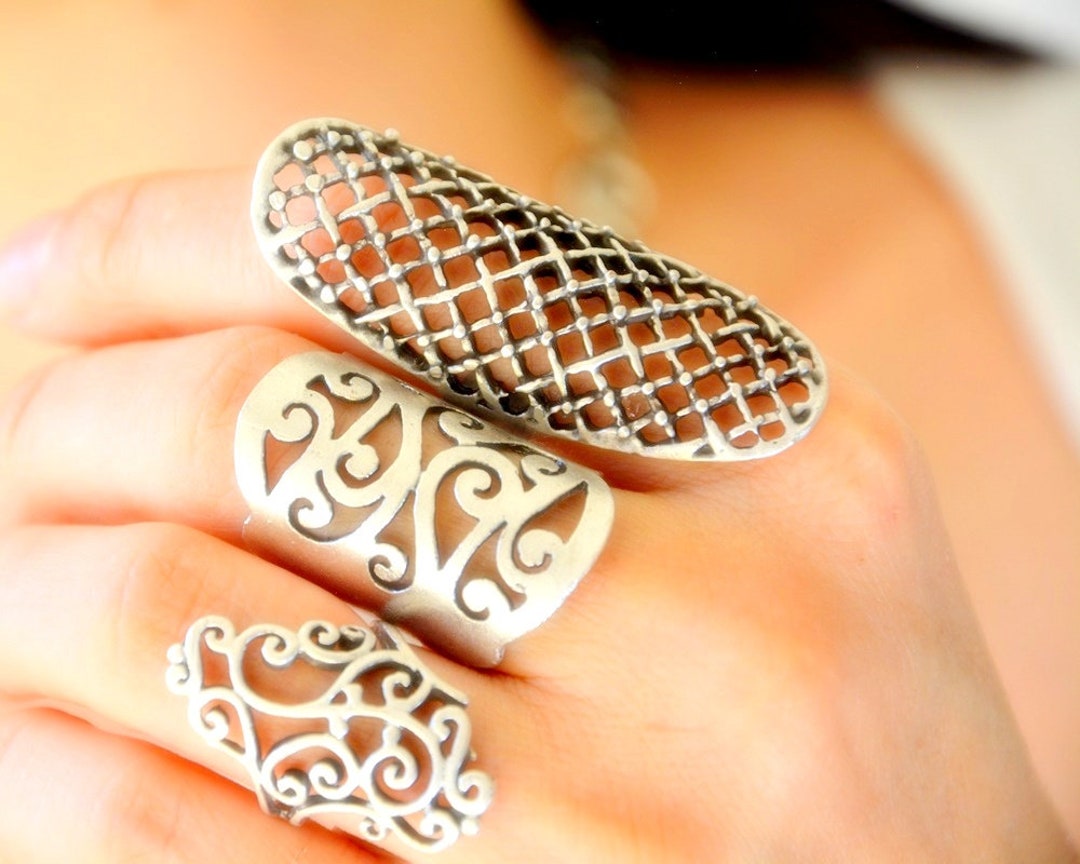 WAVES WRAP RING, Big Size Boho Ring, Web Filigree Ring, Ivy Spiral Leaf ...