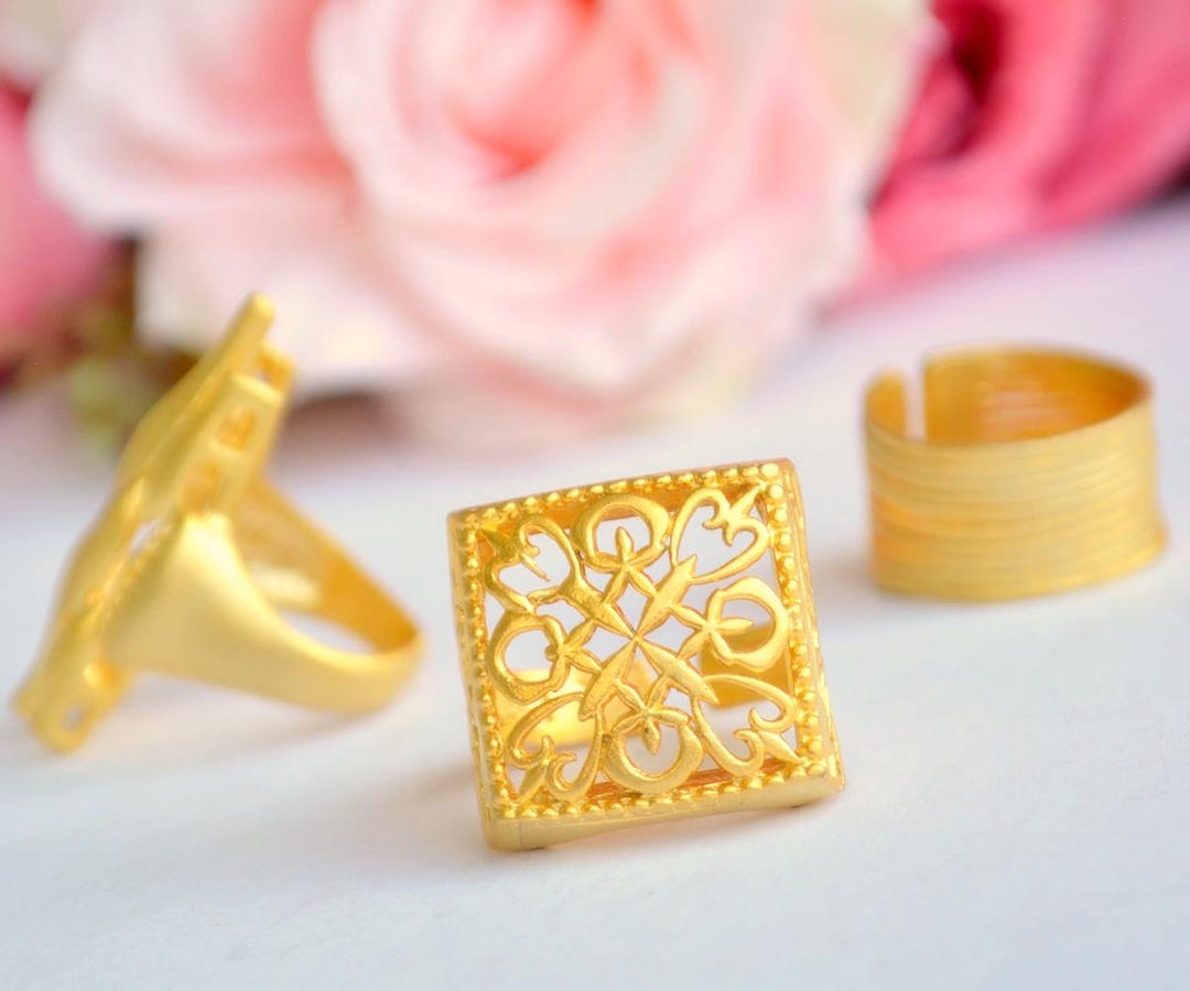 Golden Band Line Wrap Authentic Design Adjustable Bar Filigree Ring ...