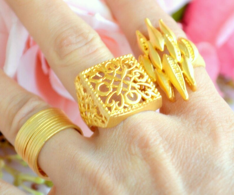 Golden Band Line Wrap Authentic Design Adjustable Bar Filigree Ring ...