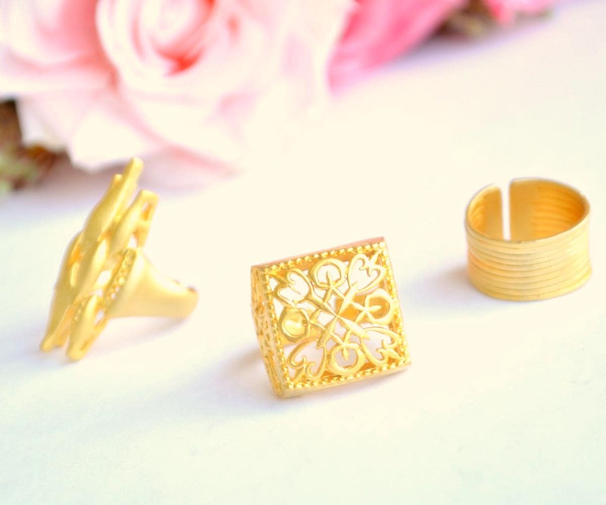 Golden Band Line Wrap Authentic Design Adjustable Bar Filigree Ring ...