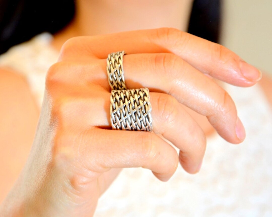 Braid texture adjustable line bar thin matting silver unisex ring, Band ...