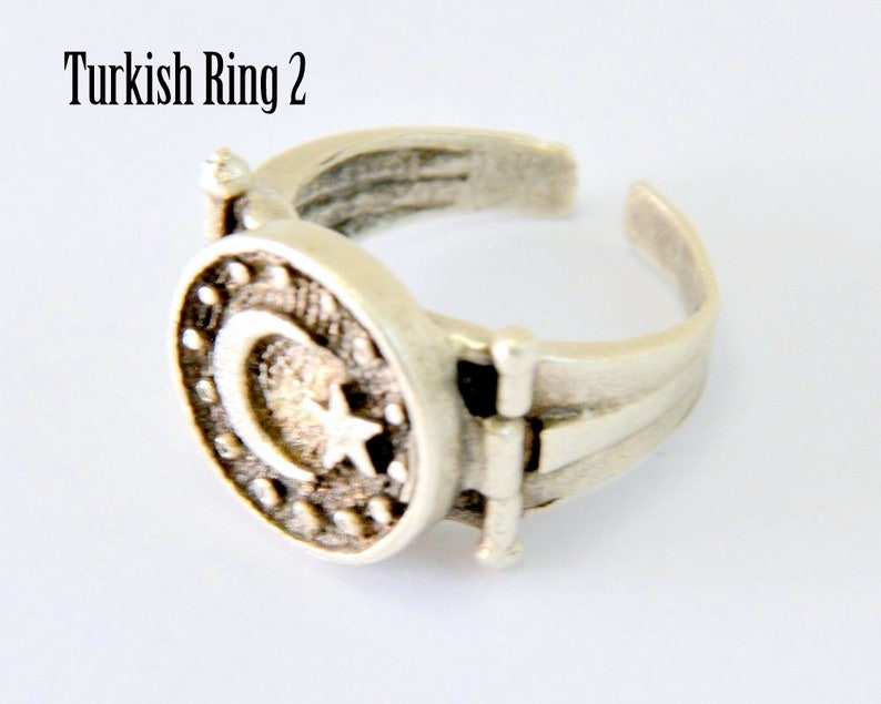 Star Silver Crescent Resizable Ring, Turkish Flag New Moon Solar ...