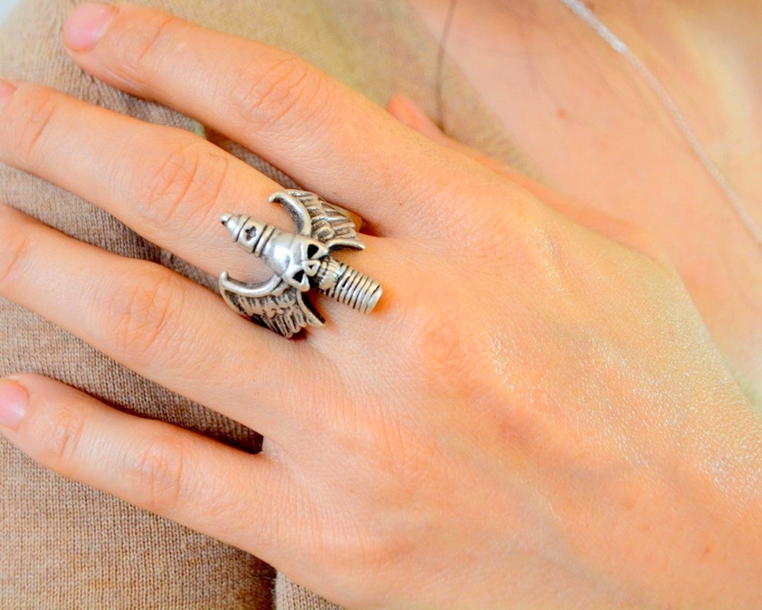 Skull Heavy Metal Ring, Cross Screw Ring, Silver Scary Bat Bird Ring ...