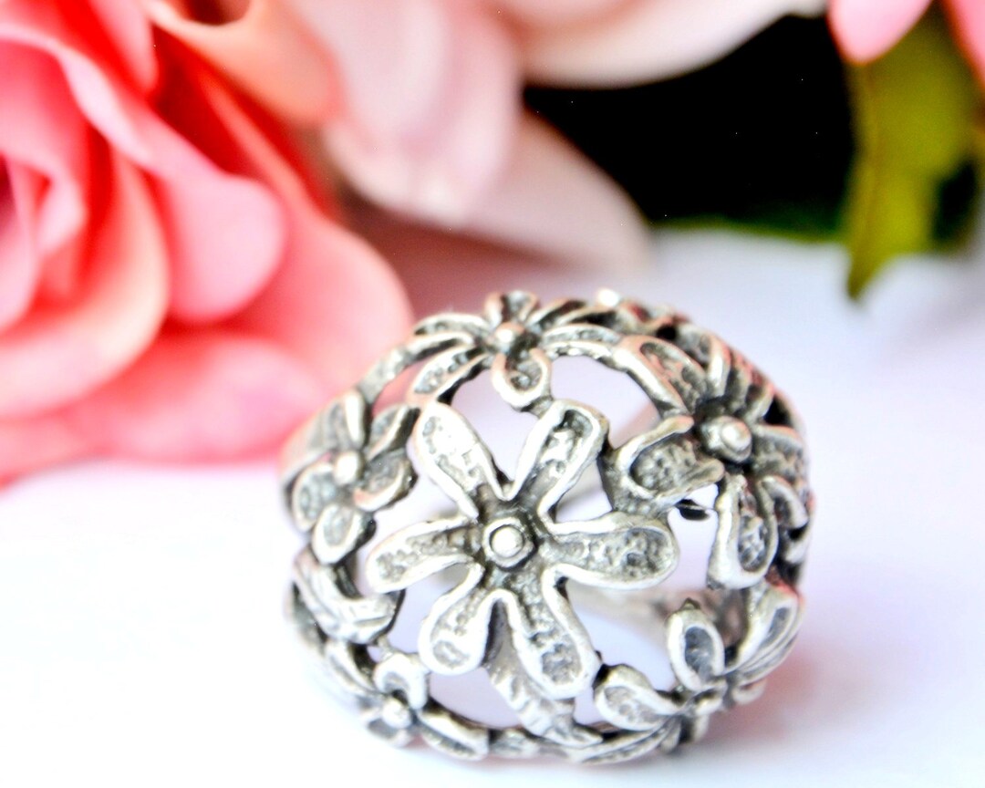 Flower Daisy Rose Bouquet Floral Ring, Curvy Dainty, Grecian Jewelry ...