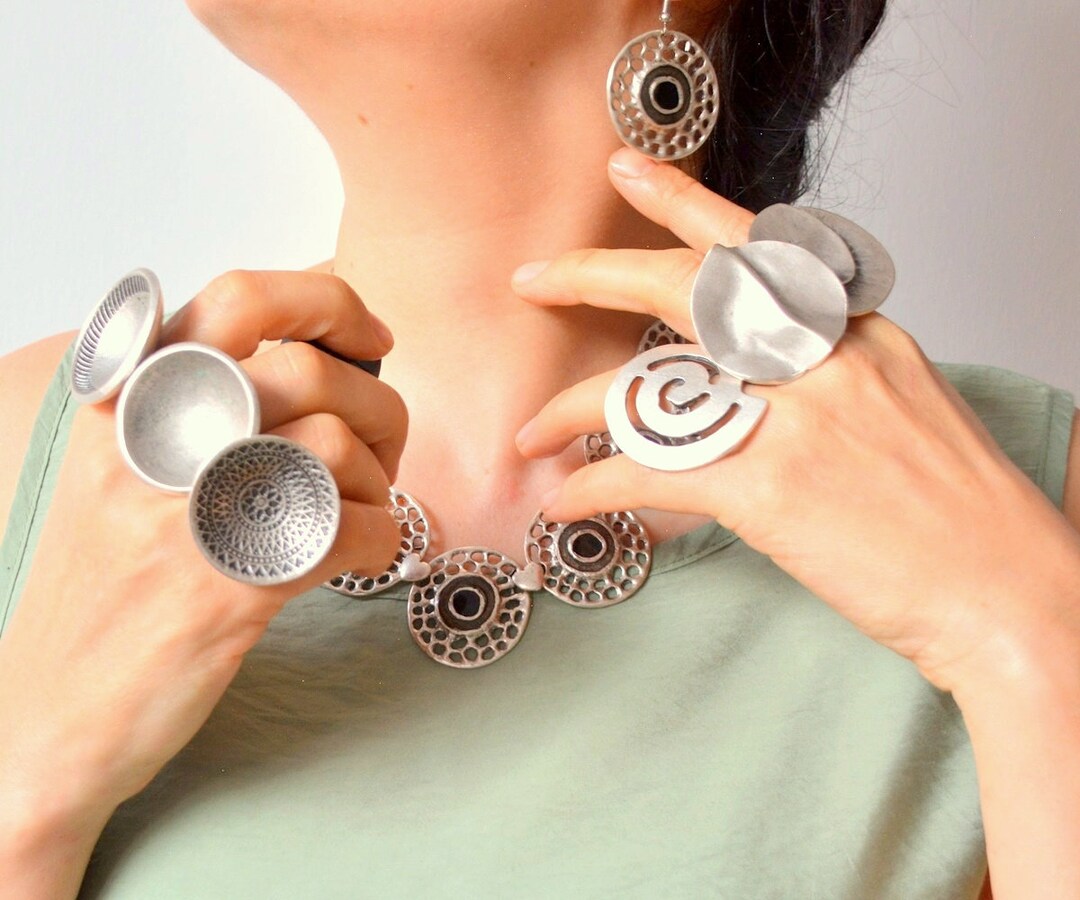 Chunky Art Deco Abstract Silver Ring, Chritmas Gift for Free Spirit ...