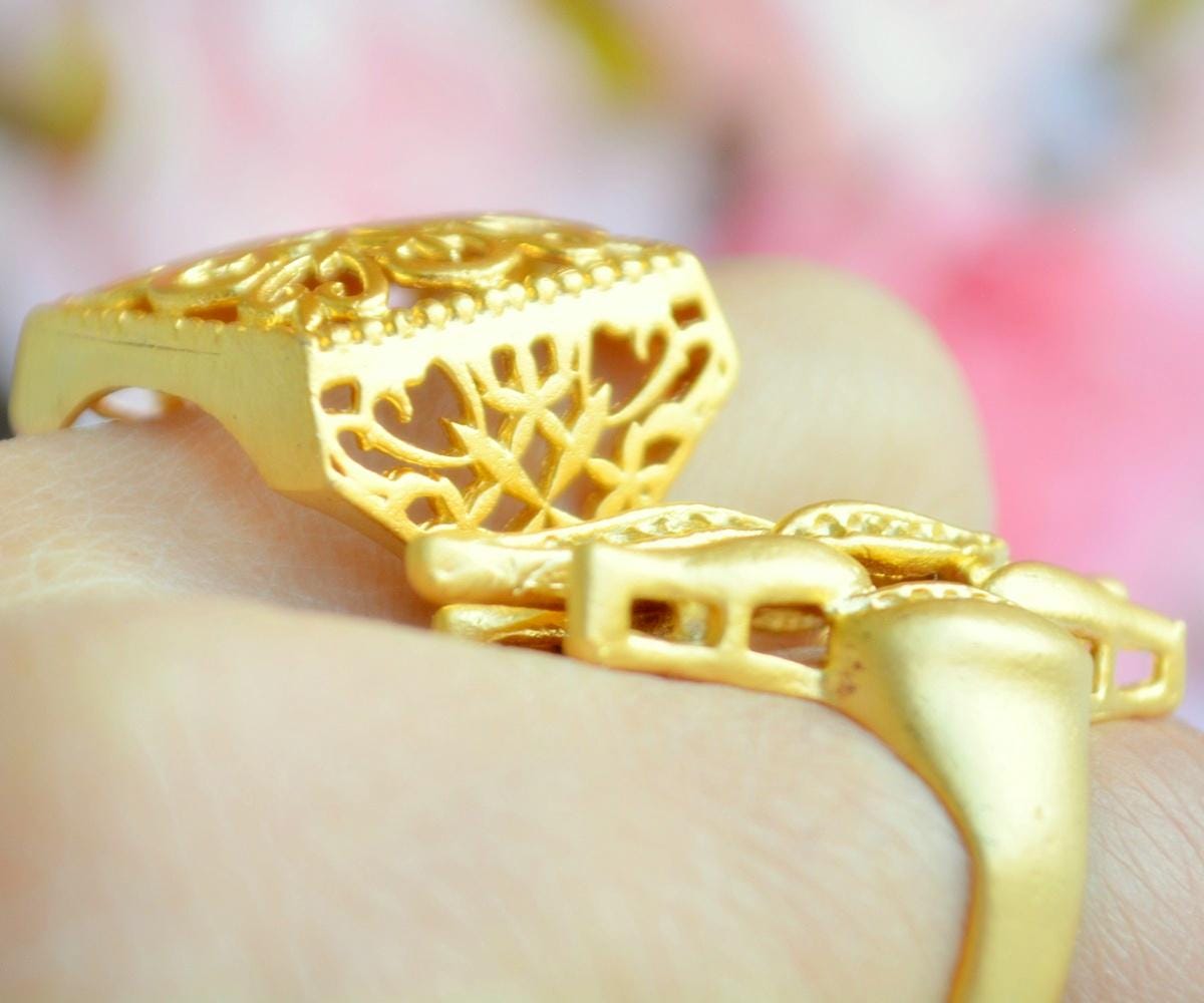 Golden Band Line Wrap Authentic Design Adjustable Bar Filigree Ring ...