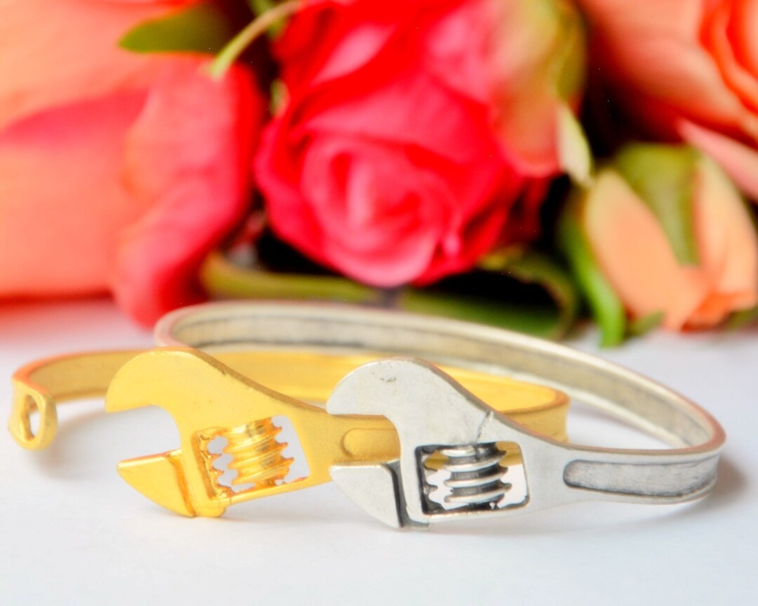 Gold Wrench Cuff, Wrecker Bangle, Repairman Gift, Pipe Plumber Screw ...