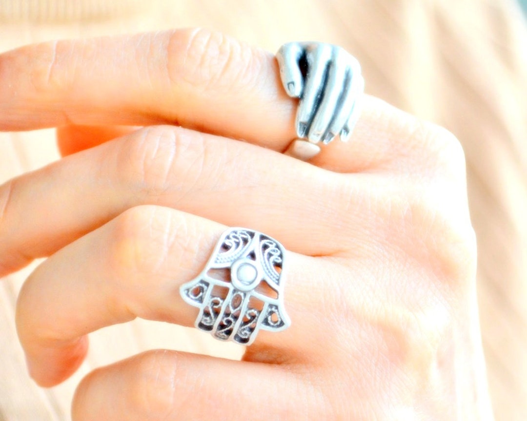 HAND WRAP RING, Hand Fathima Ring, Khamsa Silver Jewelry, Fatma Palm ...