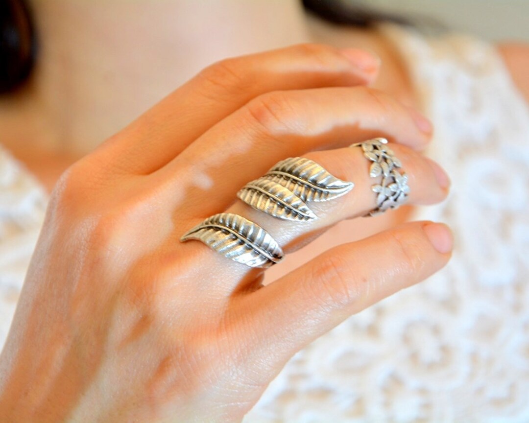 Leaf Double Wrap Silver Ring, Gift to Wife, Ivy Silver Ring, Boho Peace ...