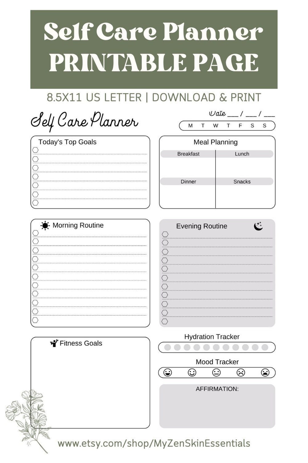 Self Care Planner Printable Self-care Printable Wellness Planner Self ...