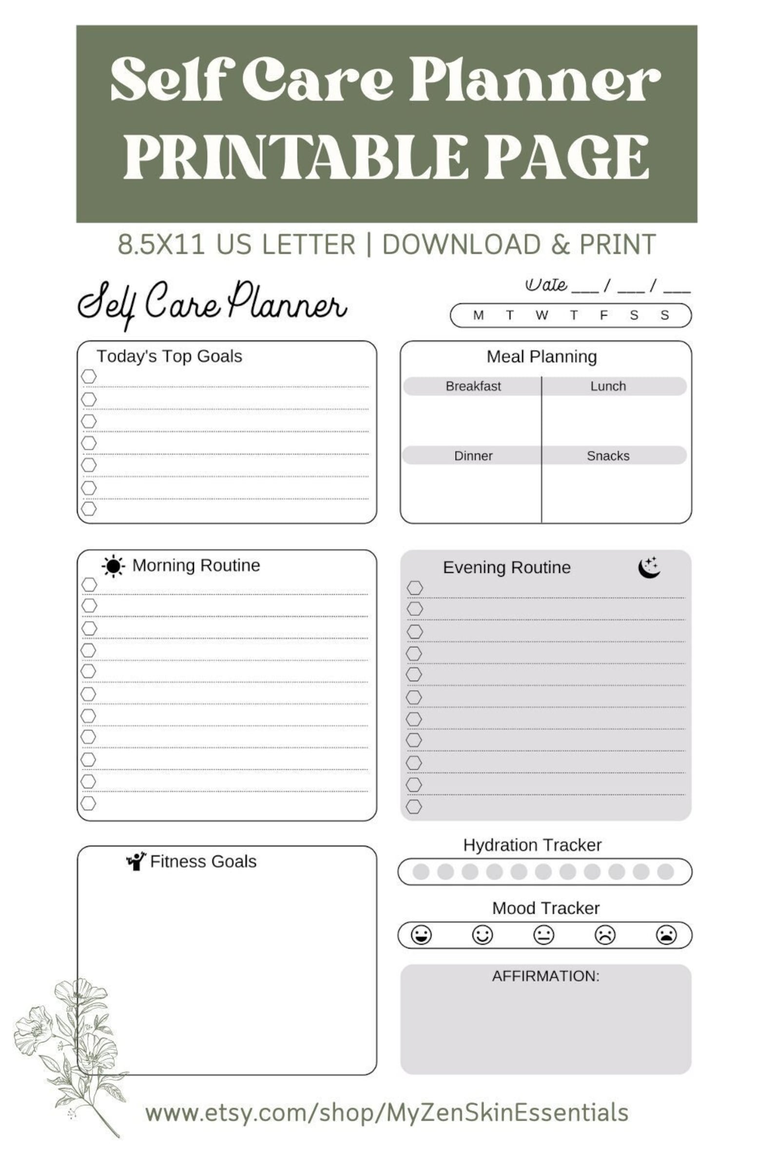 Self Care Planner Printable Self-care Printable Wellness Planner Self ...