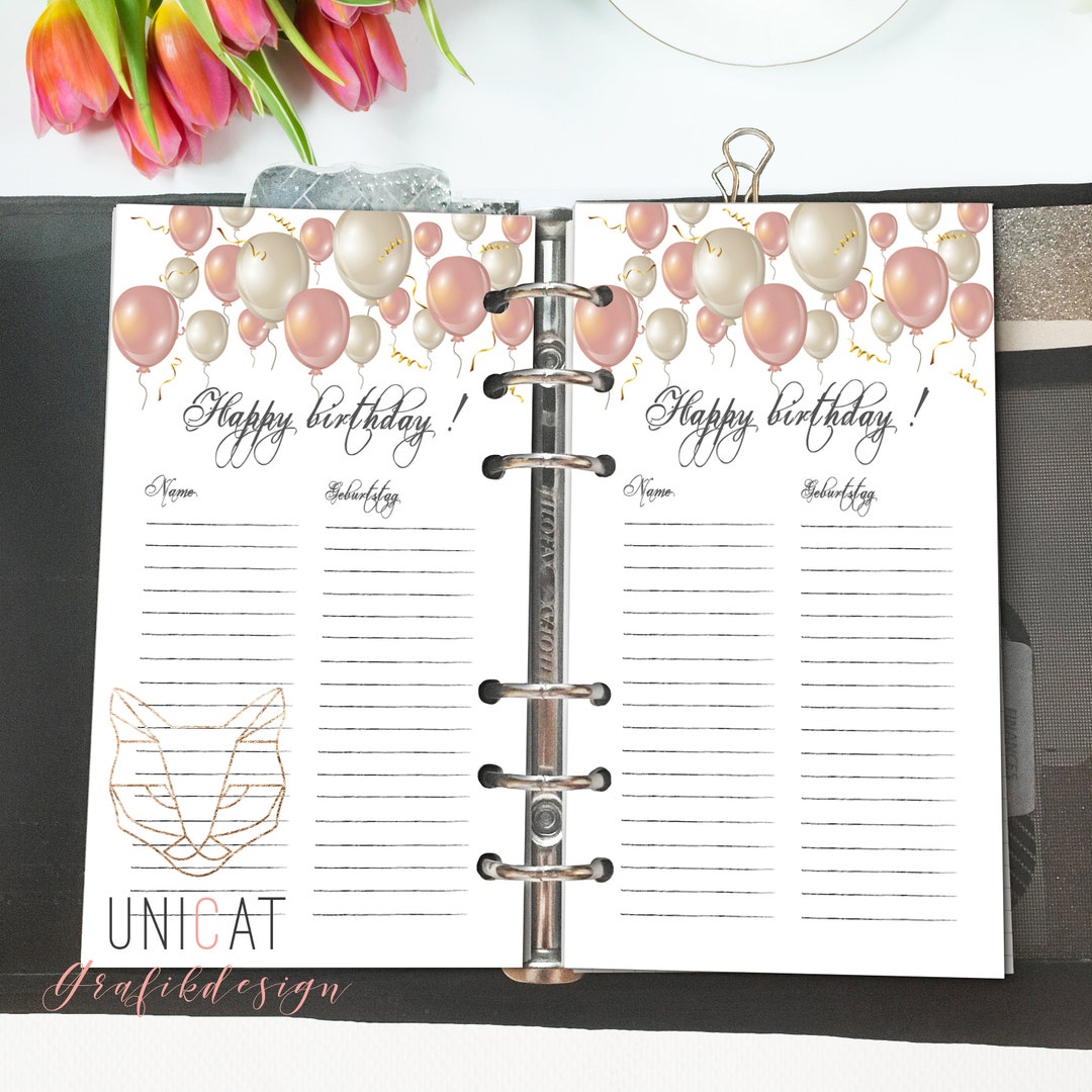 Birthday List for Ring Binder Calendar Download - Etsy