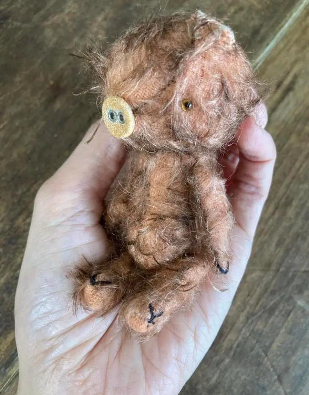 Handmade Pink Beige Mohair Pig Plush – OOAK 10 cm Piglet With Yellow ...