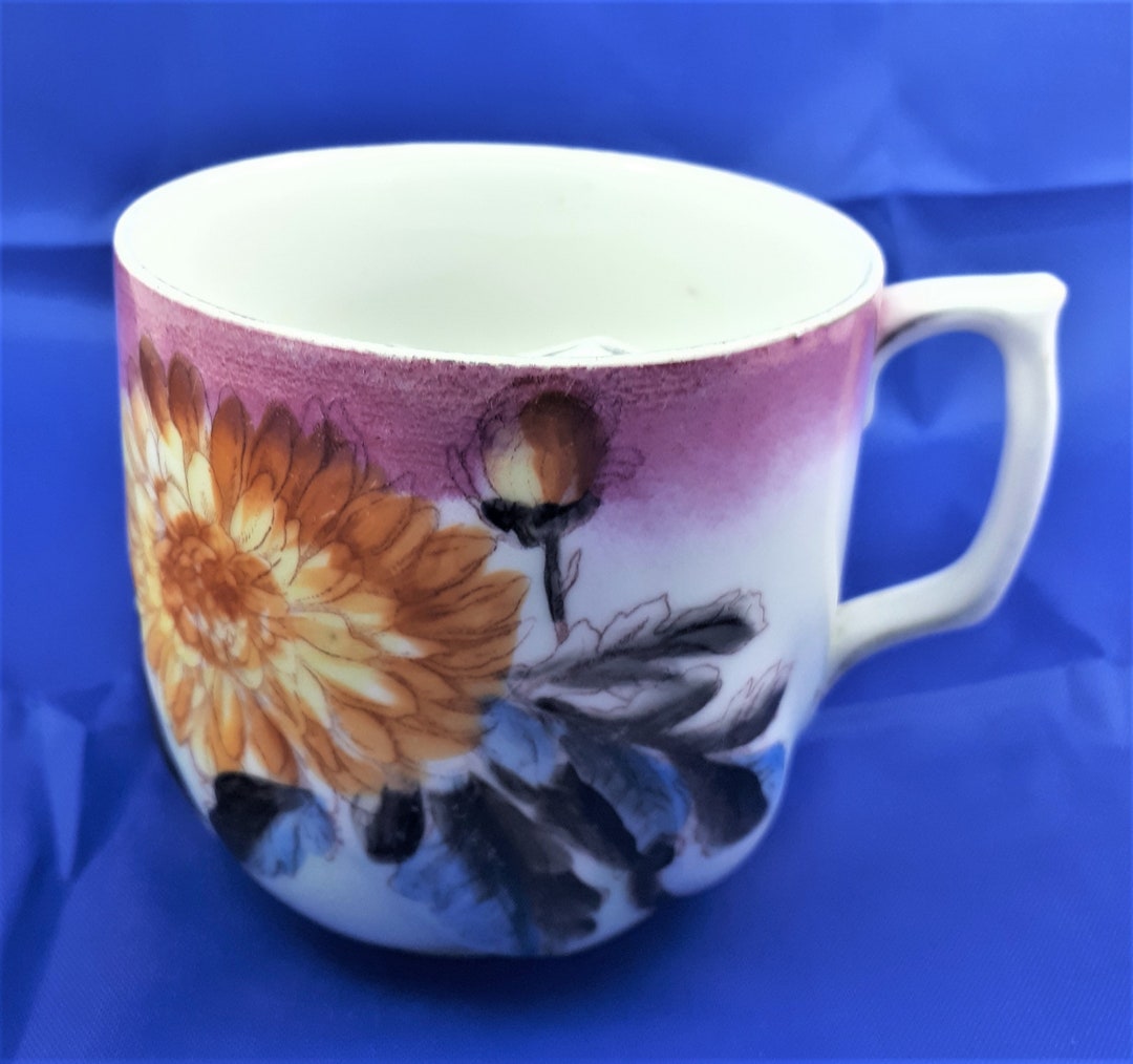 Antique Moustache Mug With Moustache Guard Floral Chrysanthemum Design ...