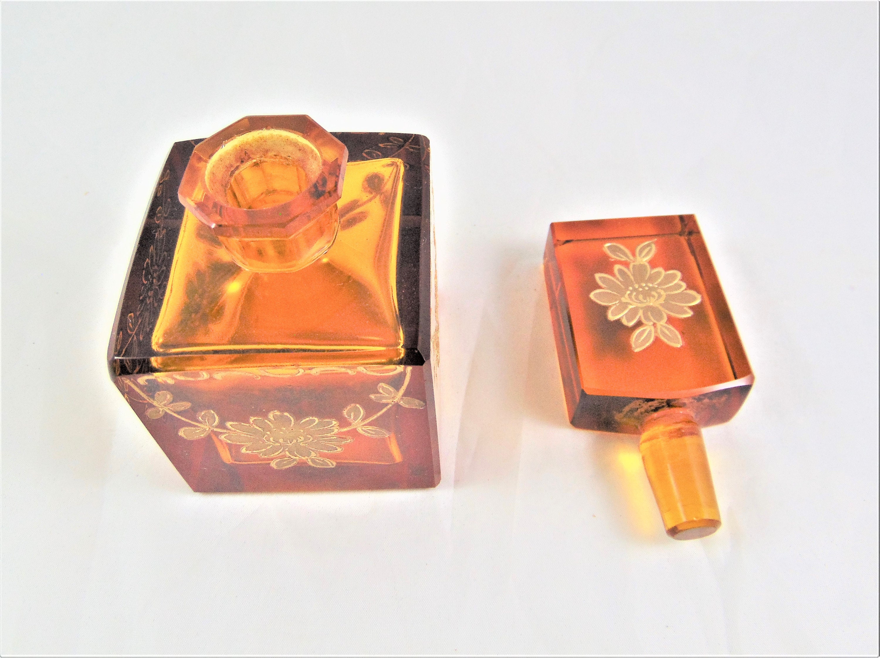 Art Deco Bohemian Glass Amber Vanity Set Dresser Set Two | Etsy