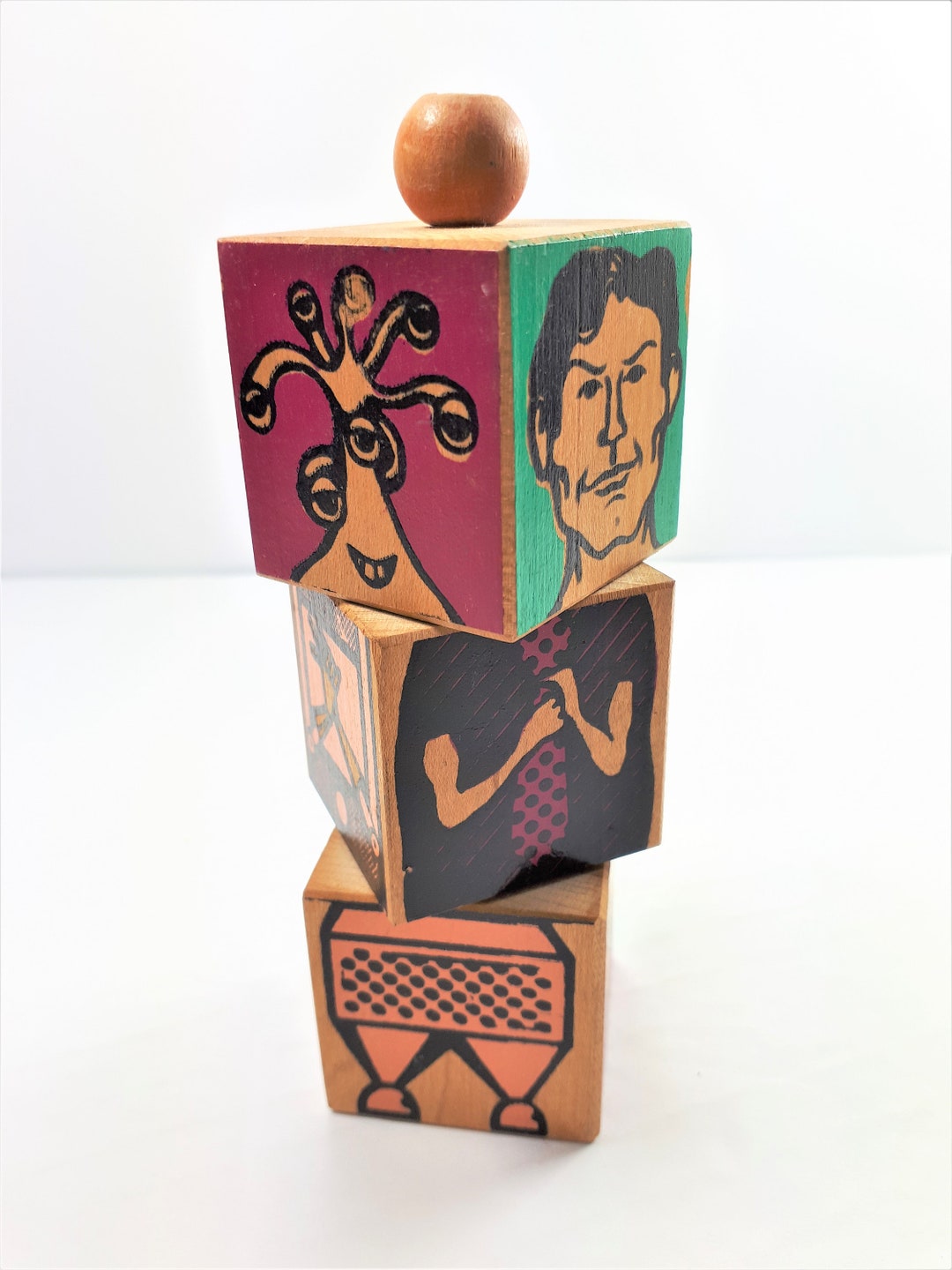 Wooden Twist Blocks Puzzle Toy Wood Block Toy Body Builder Man Robot ...