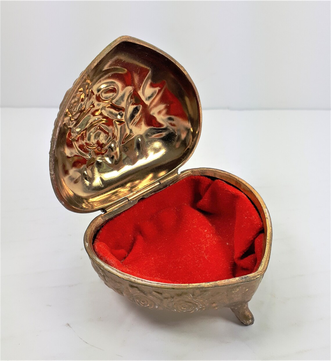 Brass Heart Shape Trinket Box Embossed Floral Trinket Box | Etsy