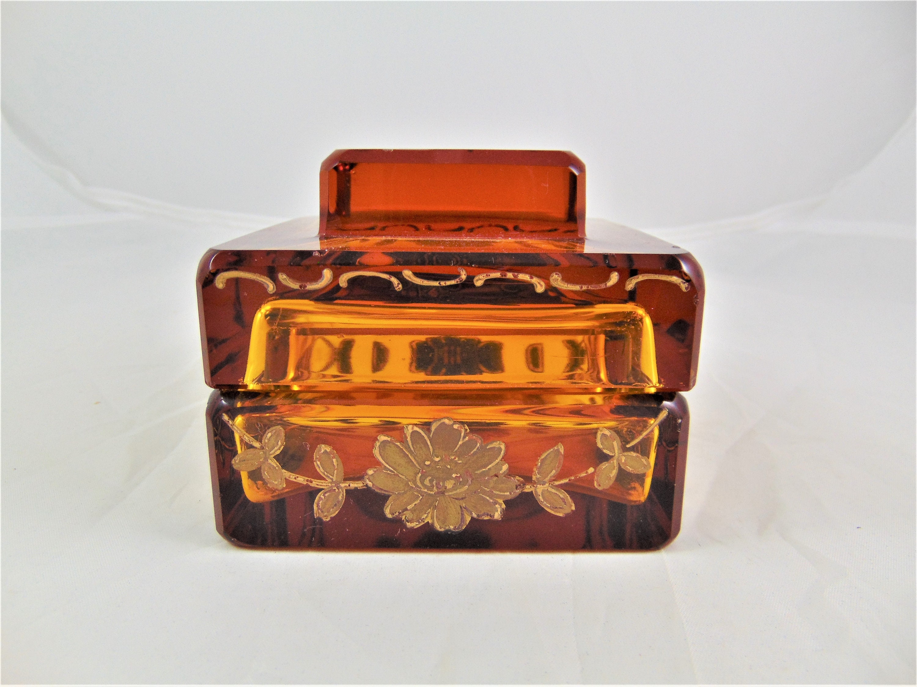 Art Deco Bohemian Glass Amber Vanity Set Dresser Set Two | Etsy