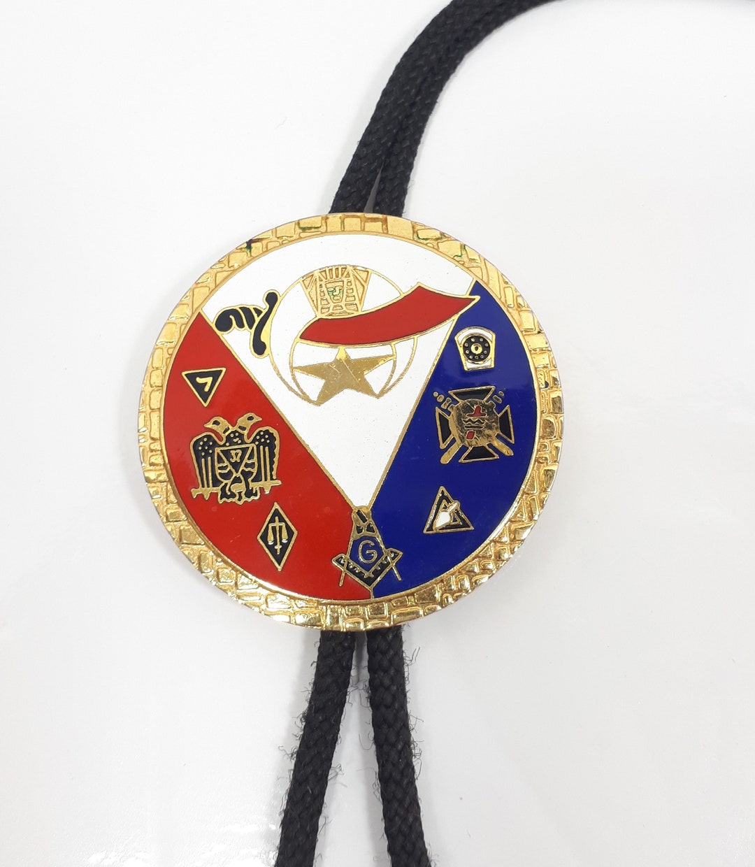 Masonic Shriners Enamel Medallion Bolo Tie, Shriners Scimitar, Double ...
