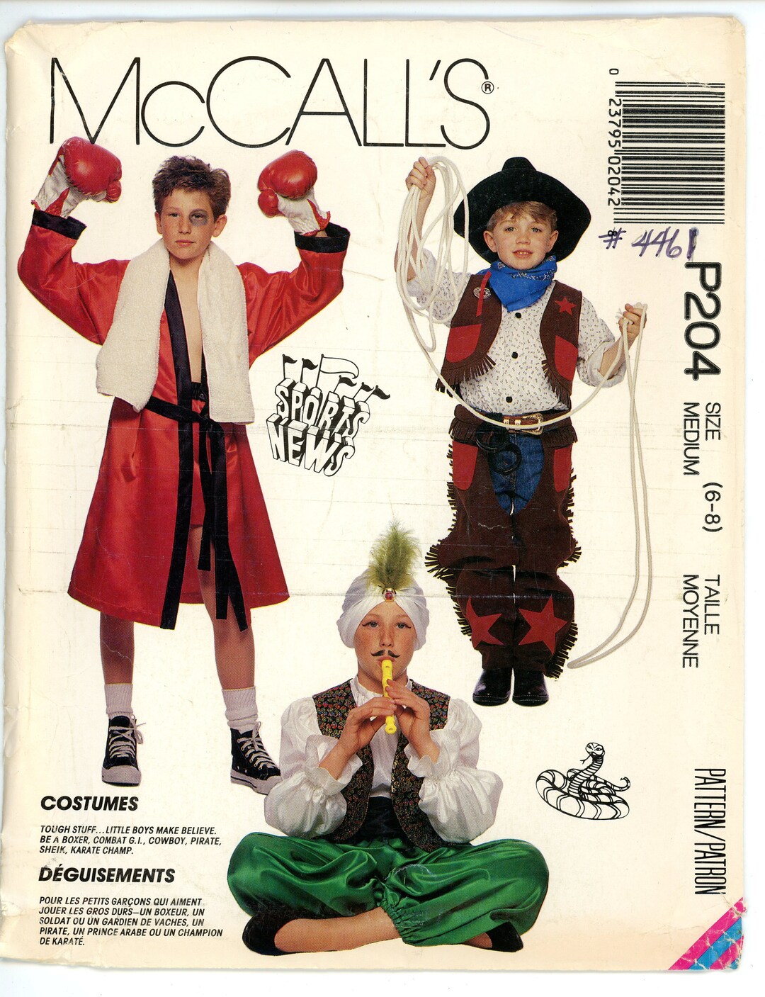 Kids Costumes Patterns, Mccalls P204, Kids Size 6-8, Boxer, Cowboy ...