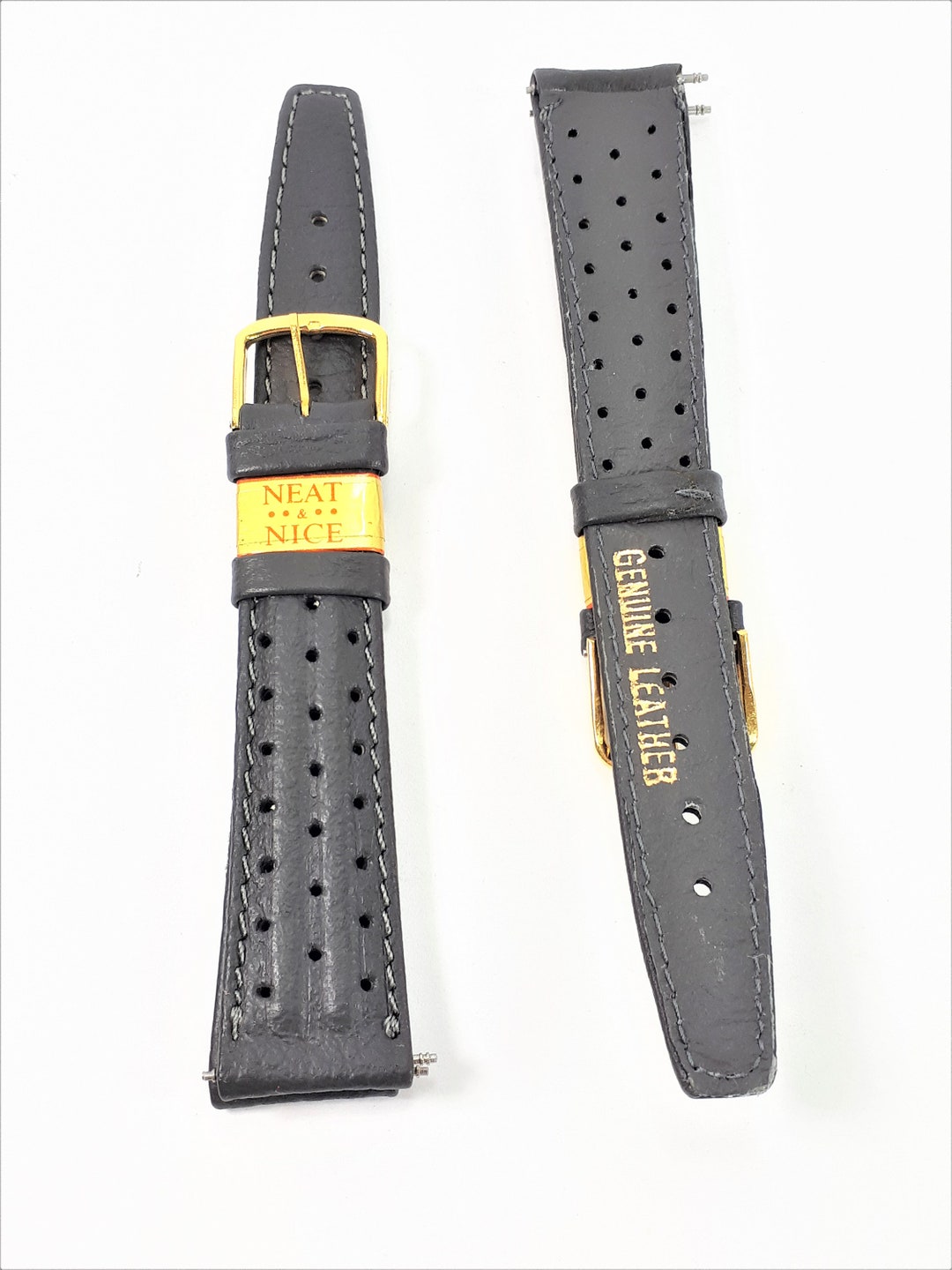 Leather Watch Strap, Dark Grey Watch Band, Charcoal, 18mm, Perforated ...