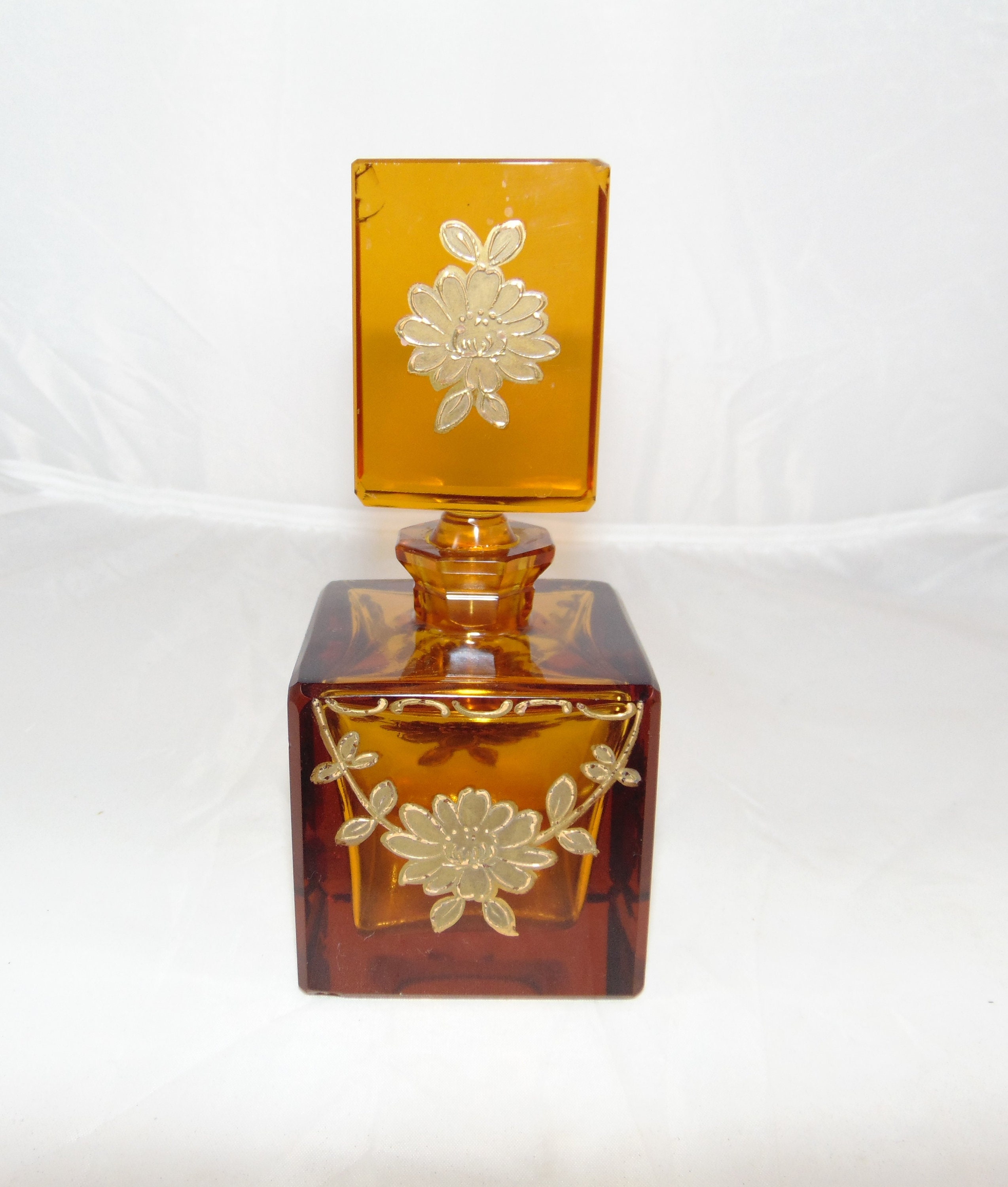 Art Deco Bohemian Glass Amber Vanity Set Dresser Set Two | Etsy