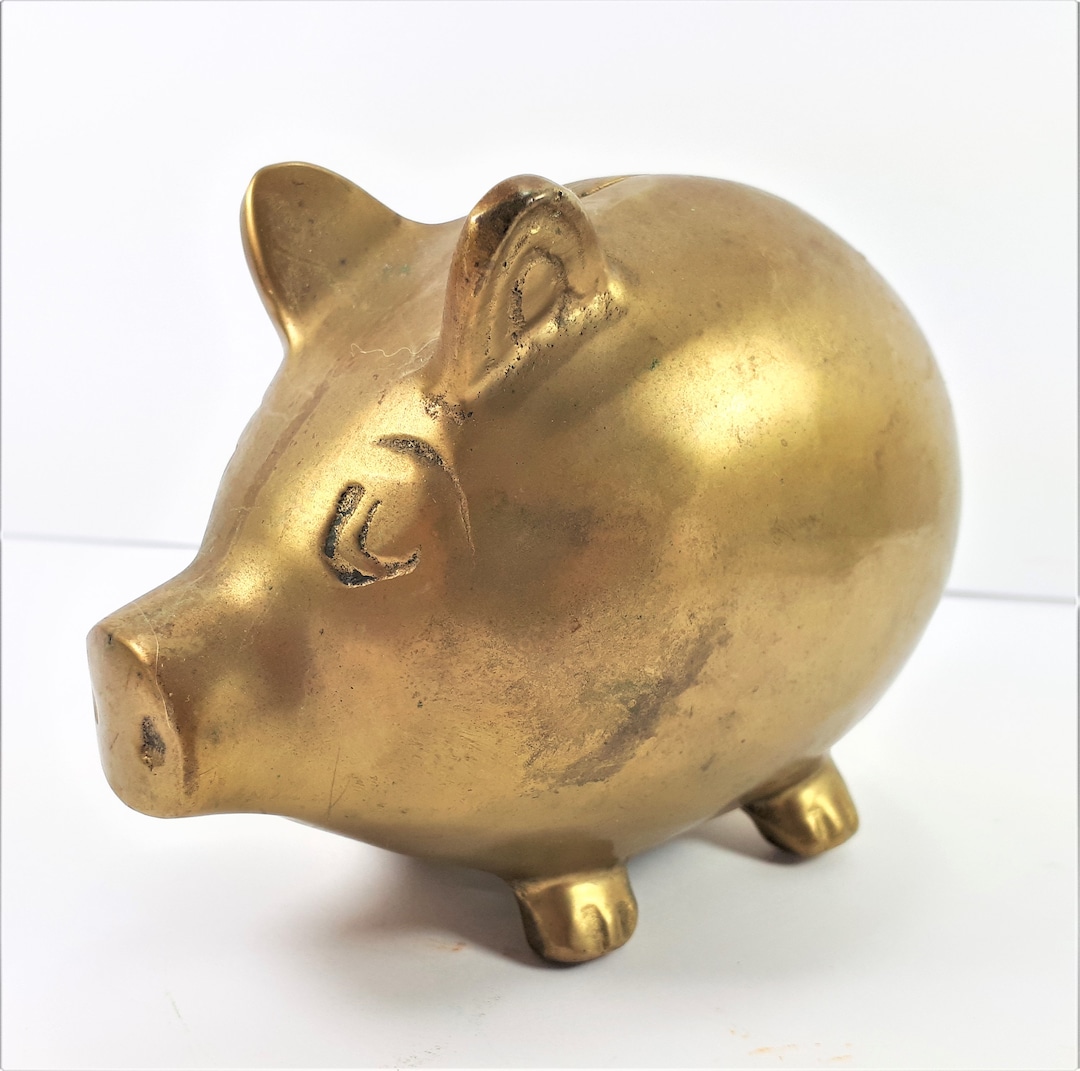 Solid Brass Piggy Bank Coin Bank Pig Figurine Figural Piggy Bank Animal ...