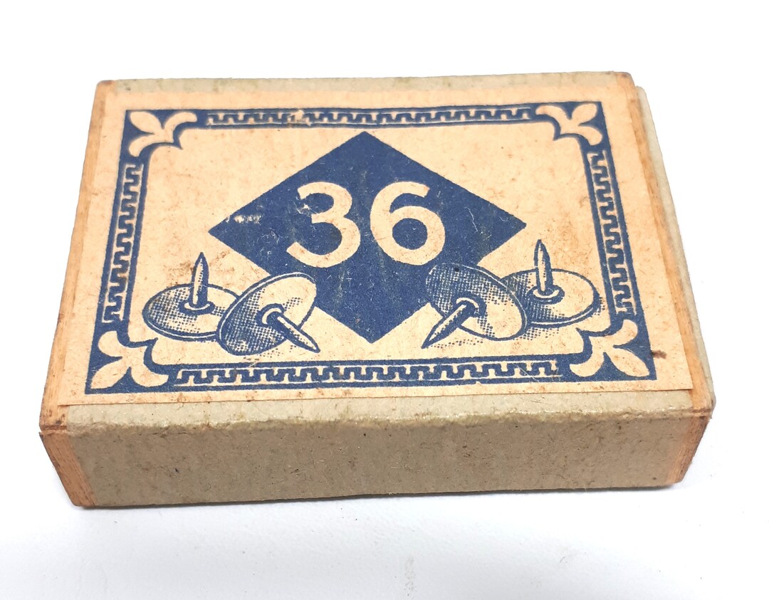 C 1900 Antique 36 Thumb Tax Box, Thumbtacks, General Store, Push Pins ...