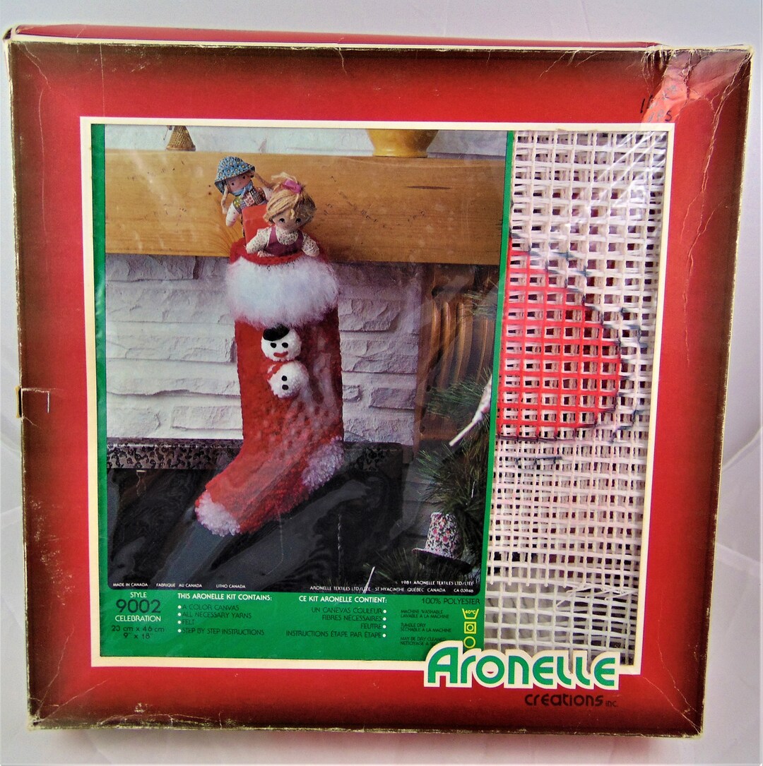 Aronelle Christmas Stocking Latch Hook Kit 18 X 9 Easy to Do, Vintage ...