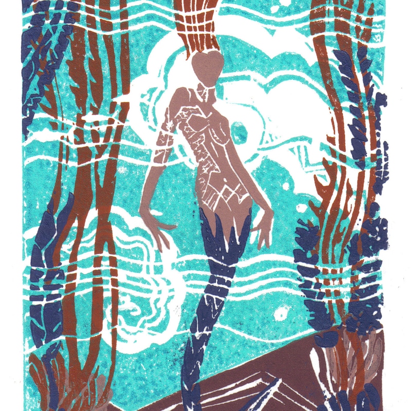 Mermaid Linocut - Etsy