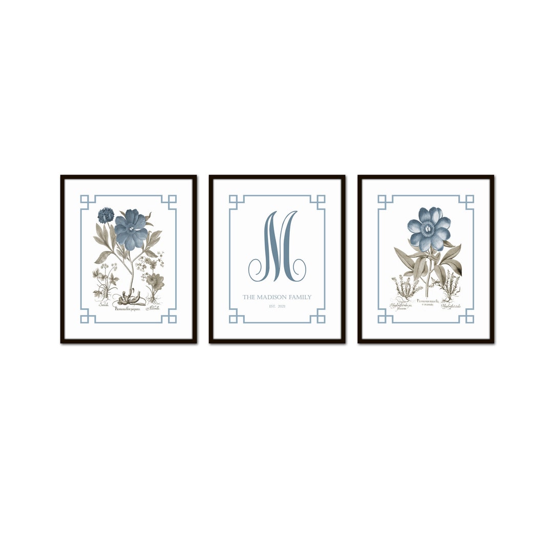 Custom Chinoiserie Blue and Sepia Botanical Print Set, New Home Gift ...