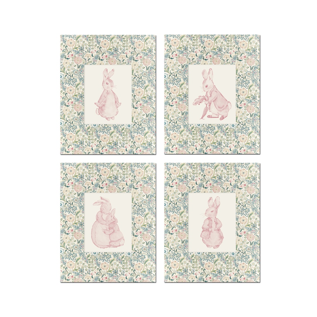 Peter Rabbit Collage Print Set Pink, Nursery Art Prints, Nursery Decor ...