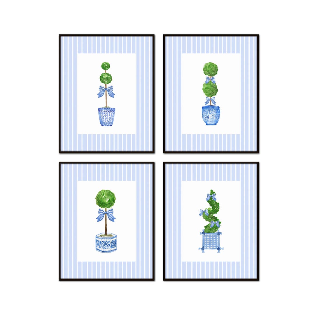 Watercolor Topiary Print Set No. 1, Chinoiserie Decor, Nursery Decor ...