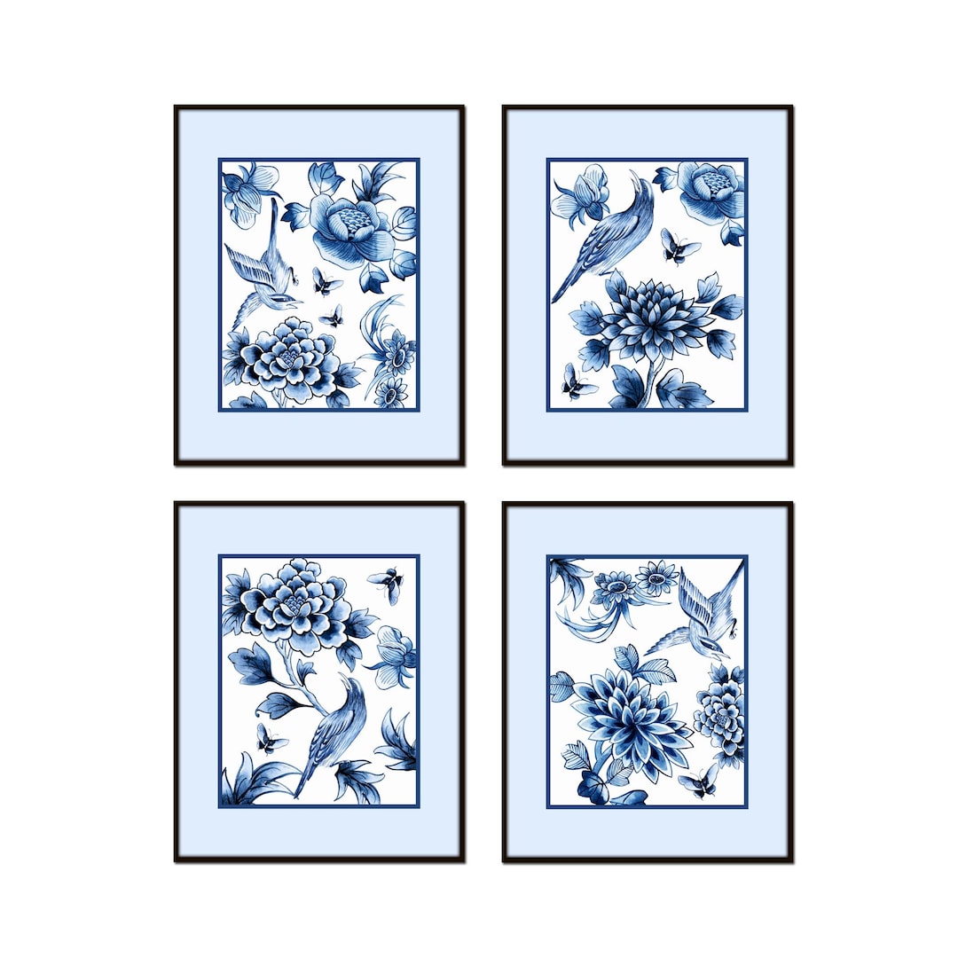 Watercolor Chinoiserie Blue Porcelain Prints, Chinoiserie, Wall Art ...