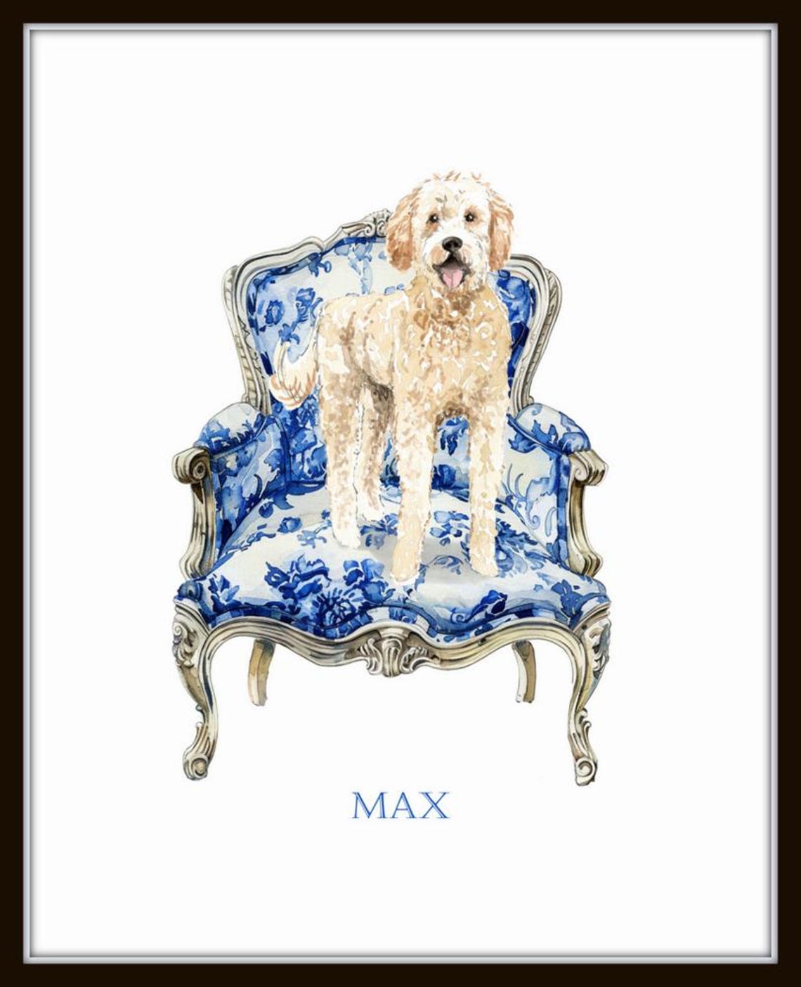 Custom Dog Print, Dog Breed Art, Chinoiserie Decor, Blue and White ...